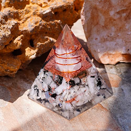 New Inspirational Orgonite Pyramid for Success | Rainbow Moonstone Orgone Pyramid for Anti-stress - Calmness β Growth β Strength β Healing Crystal Gemstone Pyramid