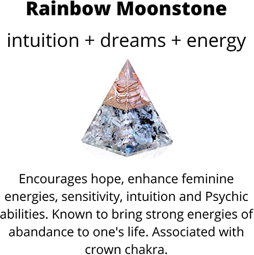 New Inspirational Orgonite Pyramid for Success | Rainbow Moonstone Orgone Pyramid for Anti-stress - Calmness β Growth β Strength β Healing Crystal Gemstone Pyramid
