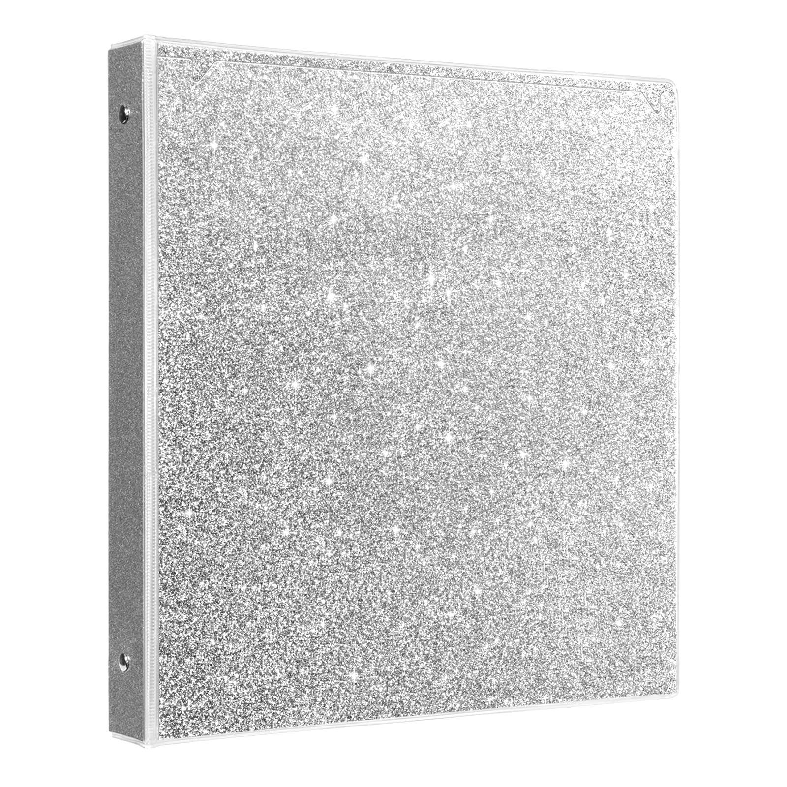 EYROZILL 1" Binder 3 Rings, Glitter Binder Holds 300 Sheets, Waterproof, 2 Pockets, Silver