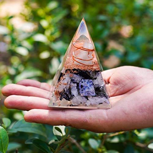 New Inspirational Orgonite Pyramid for Success | Rainbow Moonstone Orgone Pyramid for Anti-stress - Calmness β Growth β Strength β Healing Crystal Gemstone Pyramid