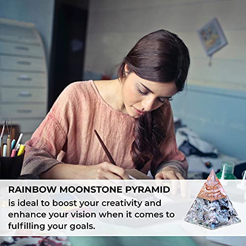 New Inspirational Orgonite Pyramid for Success | Rainbow Moonstone Orgone Pyramid for Anti-stress - Calmness β Growth β Strength β Healing Crystal Gemstone Pyramid