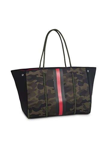 Haute Shore - Greyson Brat2 Neoprene Tote Bag w/Zipper Wristlet Inside (Greyson, Camo Green w/Black & Red Stripe)