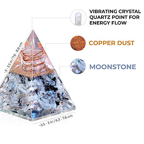 New Inspirational Orgonite Pyramid for Success | Rainbow Moonstone Orgone Pyramid for Anti-stress - Calmness β Growth β Strength β Healing Crystal Gemstone Pyramid