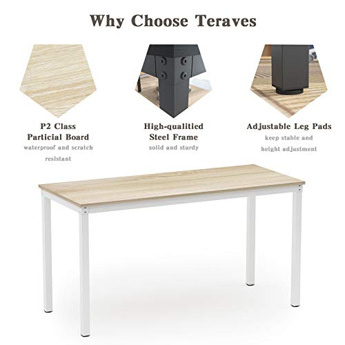 Teraves Computer Desk/Dining Table Office Desk Sturdy Writing Workstation for Home Office (47.24”, Beige + White Frame)