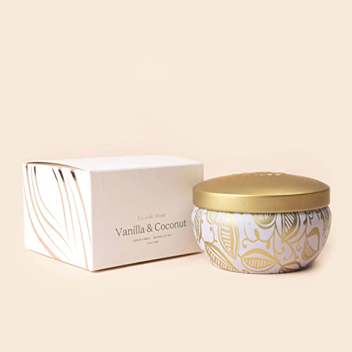 LA JOLIE MUSE Vanilla & Coconut Scented Candles, Candles Gifts for Women, Soy Wax Candles for Home, 45 Hours Long Burning, 6.5 oz in Tin