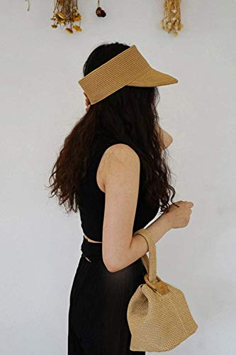 Women Top Handle Bag Straw Weave Circular Ring Bucket Bag