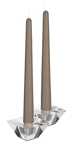 12 Pack Tall Taper Candles - 10 Inch Taupe Gray Dripless, Unscented Dinner Candle - Paraffin Wax with Cotton Wicks - 8 Hour Burn Time