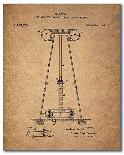 Tesla Patent Wall Art Prints - Set of 6 Vintage (8 inches x 10 inches) Photos