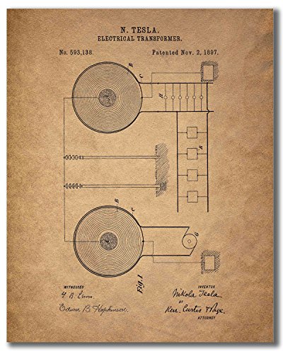 Tesla Patent Wall Art Prints - Set of 6 Vintage (8 inches x 10 inches) Photos