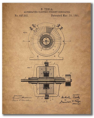 Tesla Patent Wall Art Prints - Set of 6 Vintage (8 inches x 10 inches) Photos