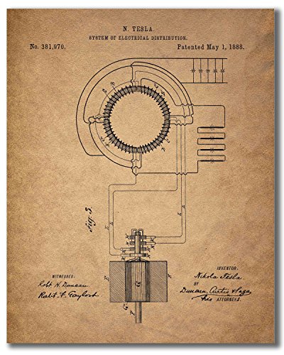 Tesla Patent Wall Art Prints - Set of 6 Vintage (8 inches x 10 inches) Photos