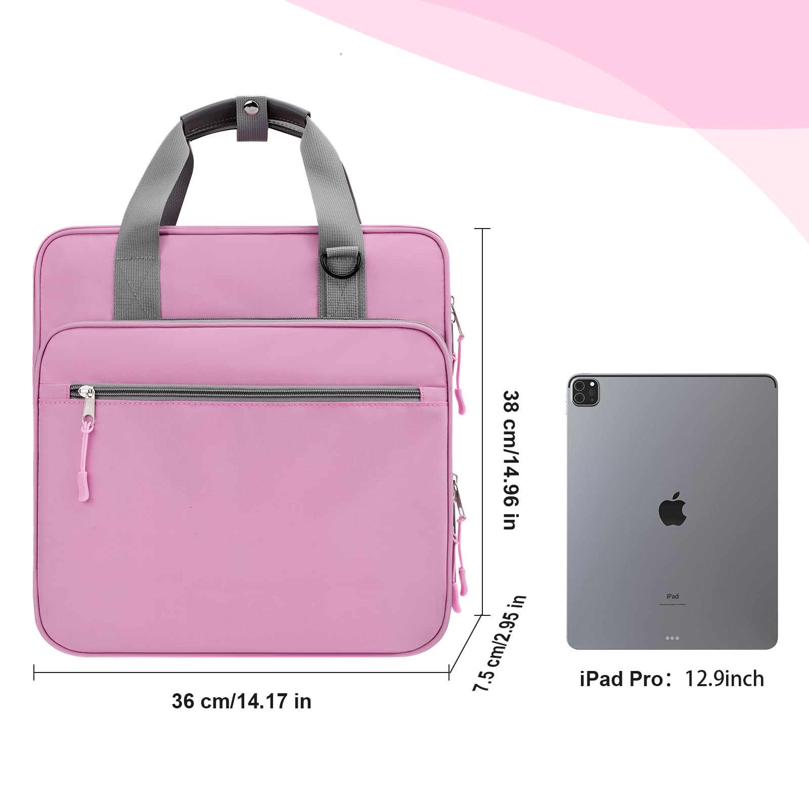 Betoores Zipper Binder, 3 Ring 2 Inch School Binder, 500 Sheet Capacity Binder with Zipper for Girl and Boy, Compatible with 13-Inch MacBook, Handle and Shoulder Strap Included (Pink)