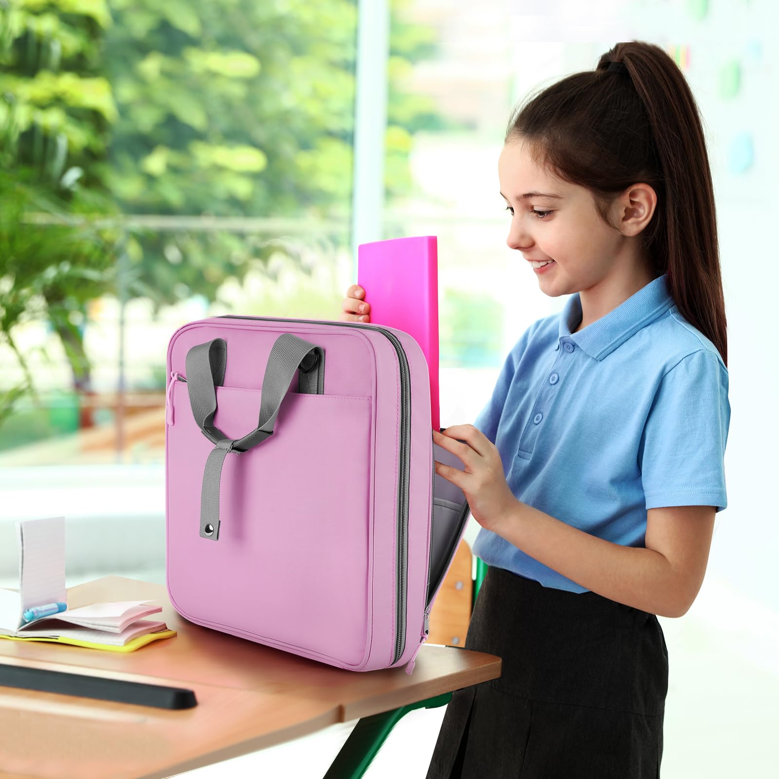 Betoores Zipper Binder, 3 Ring 2 Inch School Binder, 500 Sheet Capacity Binder with Zipper for Girl and Boy, Compatible with 13-Inch MacBook, Handle and Shoulder Strap Included (Pink)