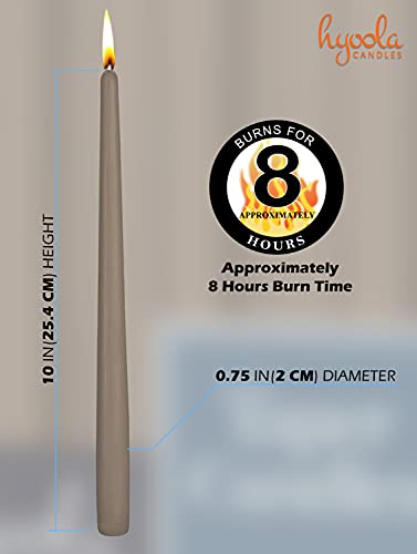 12 Pack Tall Taper Candles - 10 Inch Taupe Gray Dripless, Unscented Dinner Candle - Paraffin Wax with Cotton Wicks - 8 Hour Burn Time
