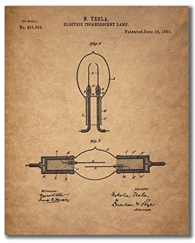 Tesla Patent Wall Art Prints - Set of 6 Vintage (8 inches x 10 inches) Photos