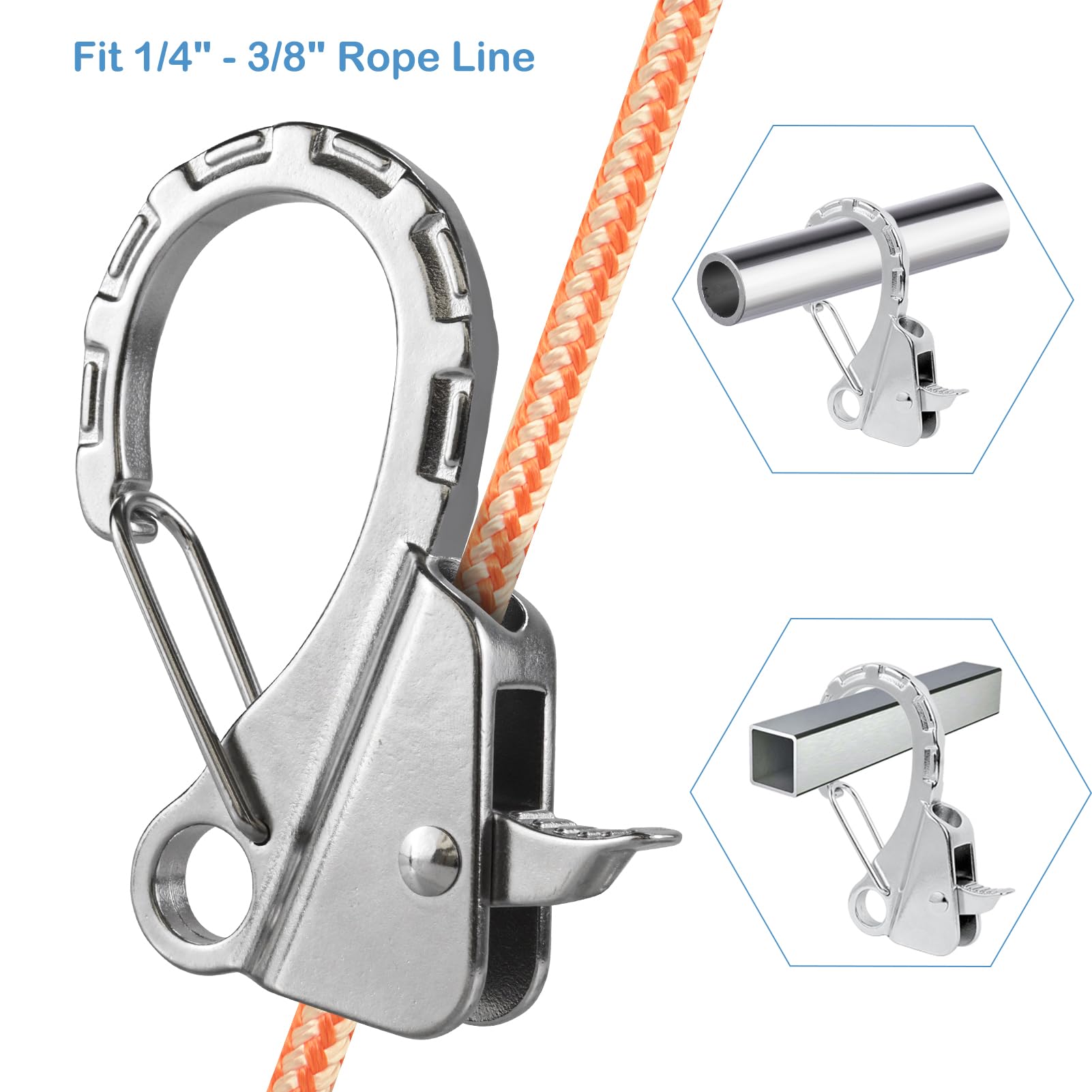JYINCPED Stainless Steel Boat Fender Clips Quick Release Clips Boat Bumper Buoy Holders for Rail, Clamp on 3/8" – 5/8" Rope for Fastening Fender Lines, Ideal for Docking