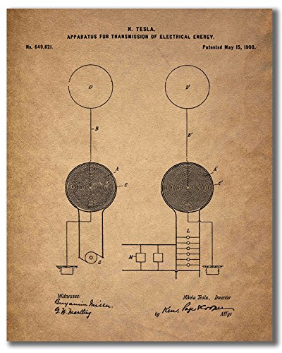 Tesla Patent Wall Art Prints - Set of 6 Vintage (8 inches x 10 inches) Photos