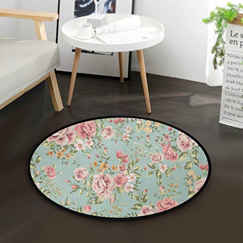 ALAZA Flower Classic Vintage Round Area Rug for Living Room Bedroom 3' Diameter(92 cm)