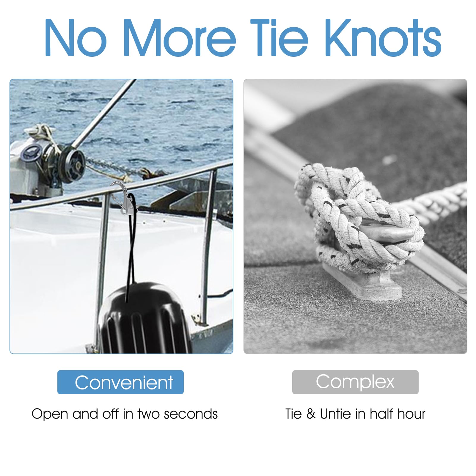 JYINCPED Stainless Steel Boat Fender Clips Quick Release Clips Boat Bumper Buoy Holders for Rail, Clamp on 3/8" – 5/8" Rope for Fastening Fender Lines, Ideal for Docking