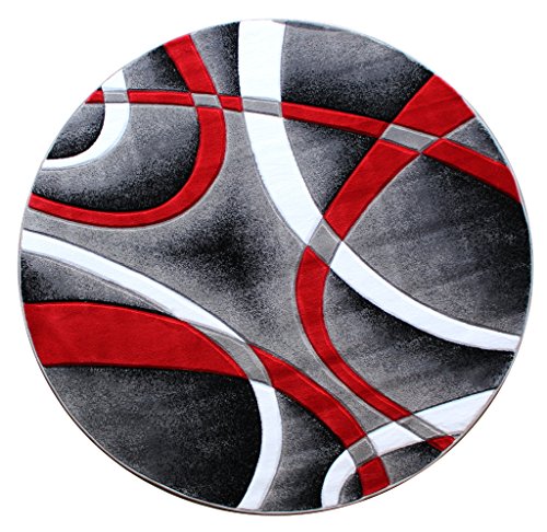 Masada Rugs, Sophia Collection Hand Carved Area Rug Modern Contemporary Red White Grey Black (8 Feet X 8 Feet) Round