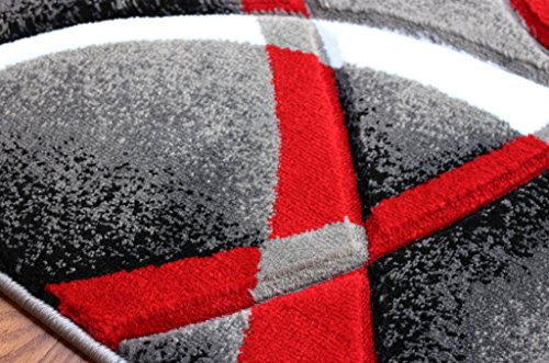 Masada Rugs, Sophia Collection Hand Carved Area Rug Modern Contemporary Red White Grey Black (8 Feet X 8 Feet) Round
