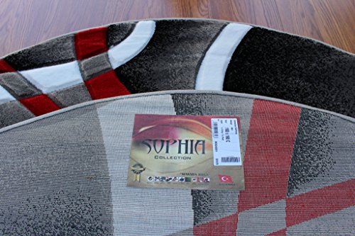 Masada Rugs, Sophia Collection Hand Carved Area Rug Modern Contemporary Red White Grey Black (8 Feet X 8 Feet) Round