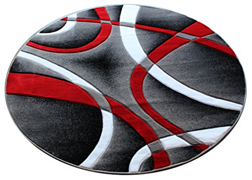 Masada Rugs, Sophia Collection Hand Carved Area Rug Modern Contemporary Red White Grey Black (8 Feet X 8 Feet) Round