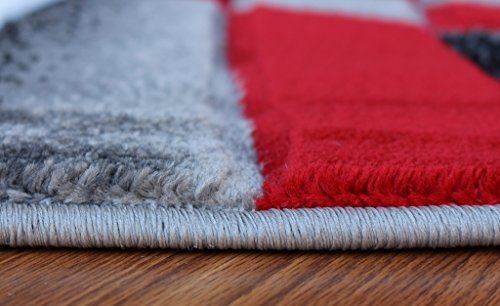 Masada Rugs, Sophia Collection Hand Carved Area Rug Modern Contemporary Red White Grey Black (8 Feet X 8 Feet) Round