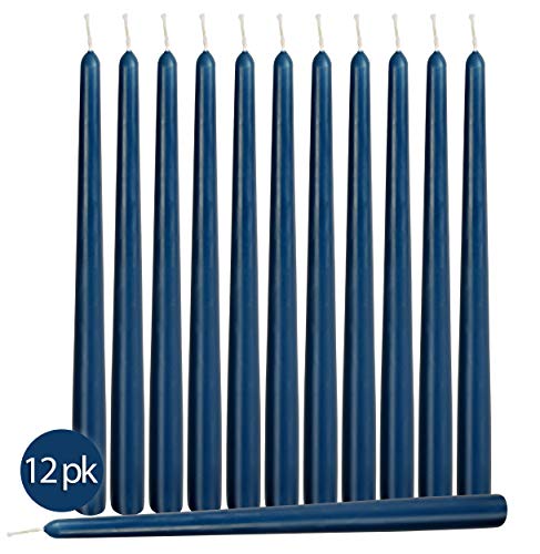 12 Pack Tall Taper Candles - 10 Inch Midnight Blue Dripless, Unscented Dinner Candle - Paraffin Wax with Cotton Wicks - 8 Hour Burn Time