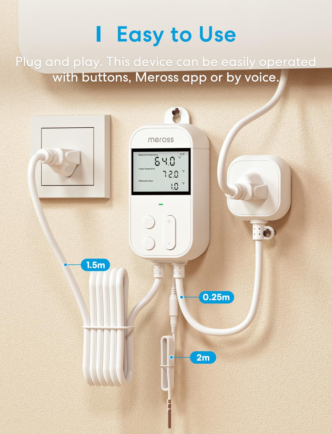 Meross Smart Thermostat for Electric Baseboard & Smart Wi-Fi Temperature Controller Thermostat 15A, Works with Apple Home, Alexa, Google Home, SmartTings with Voice& Remote Control, Power Monitor
