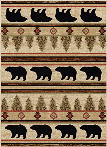 Rustic Lodge, Bear Cabin 5x7 Area Rug, 5'3"x7'3" Multi 7482