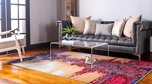 Unique Loom Estrella Collection Abstract, Rustic, Modern, Gradient, Distressed Area Rug (7' 0 x 10' 0 Rectangular, Pink/Navy Blue)