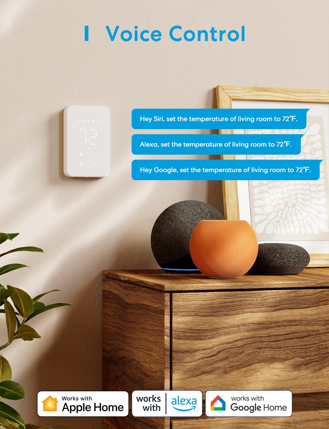Meross Smart Thermostat for Electric Baseboard & Smart Wi-Fi Temperature Controller Thermostat 15A, Works with Apple Home, Alexa, Google Home, SmartTings with Voice& Remote Control, Power Monitor