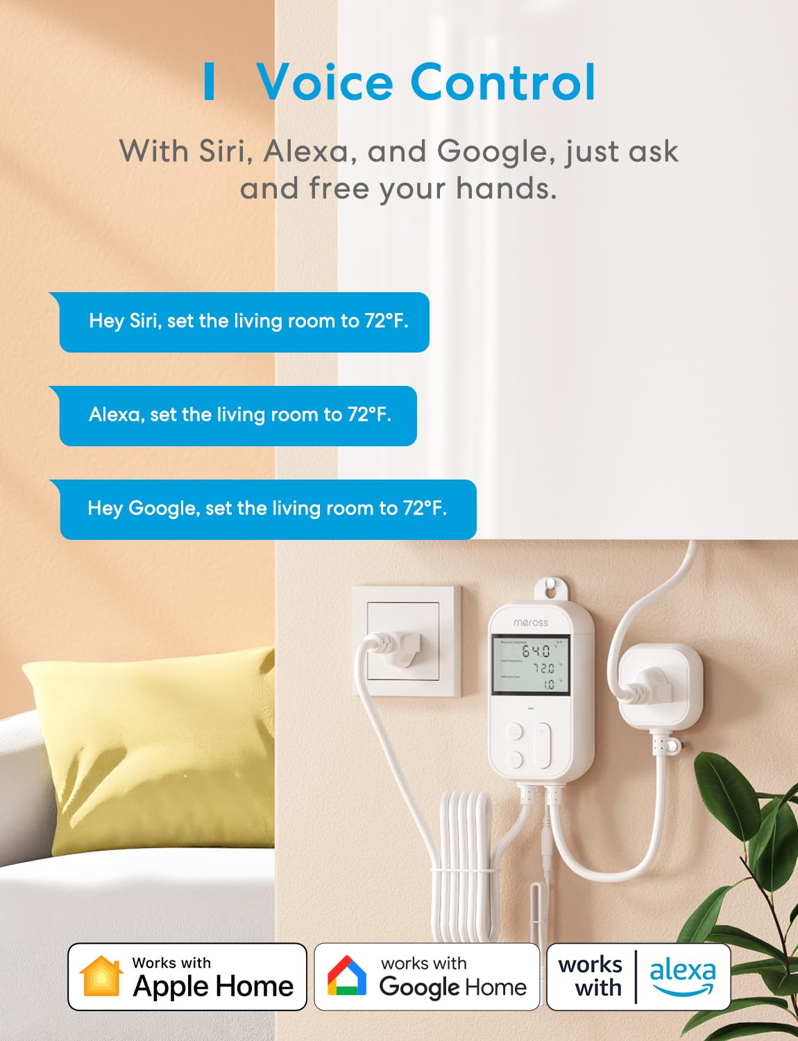 Meross Smart Thermostat for Electric Baseboard & Smart Wi-Fi Temperature Controller Thermostat 15A, Works with Apple Home, Alexa, Google Home, SmartTings with Voice& Remote Control, Power Monitor