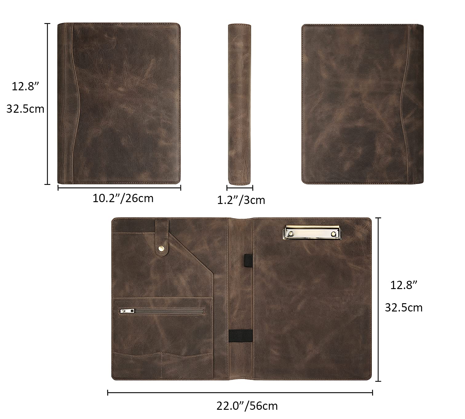 Personalized Leather Portfolio for Men, Engraved Leather Clipboard Portfolio Binder, Custom Leather Legal Pad Padfolio, Christmas Gift for His/Her (Clipboard, Grey-Standard)