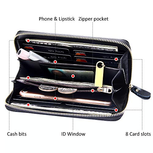Badiya Women Rfid Blocking Wallet Embossed Zip Around Clutch Purse with Wristlet