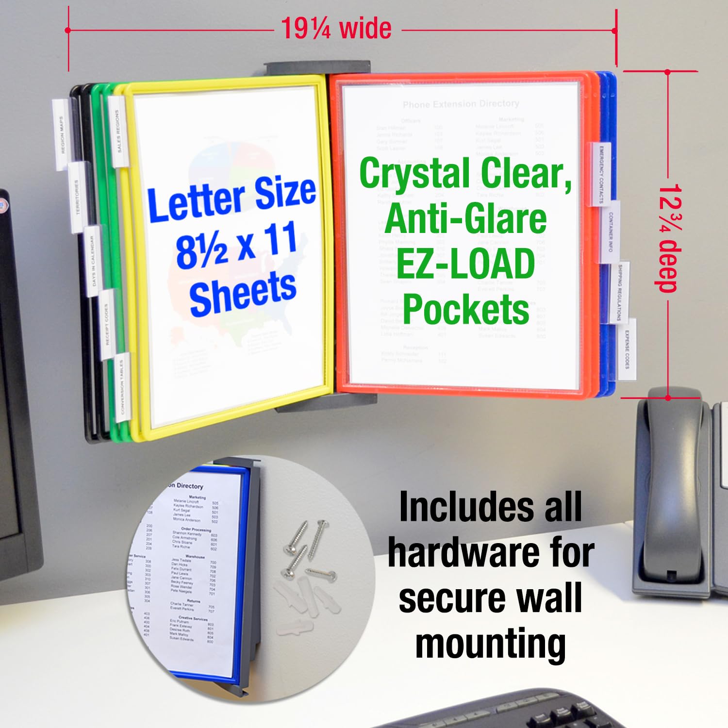 Ultimate Office AdjustaView 10-Pocket Wall Reference Organizer with Easy-Load Pockets and Mounting Screws