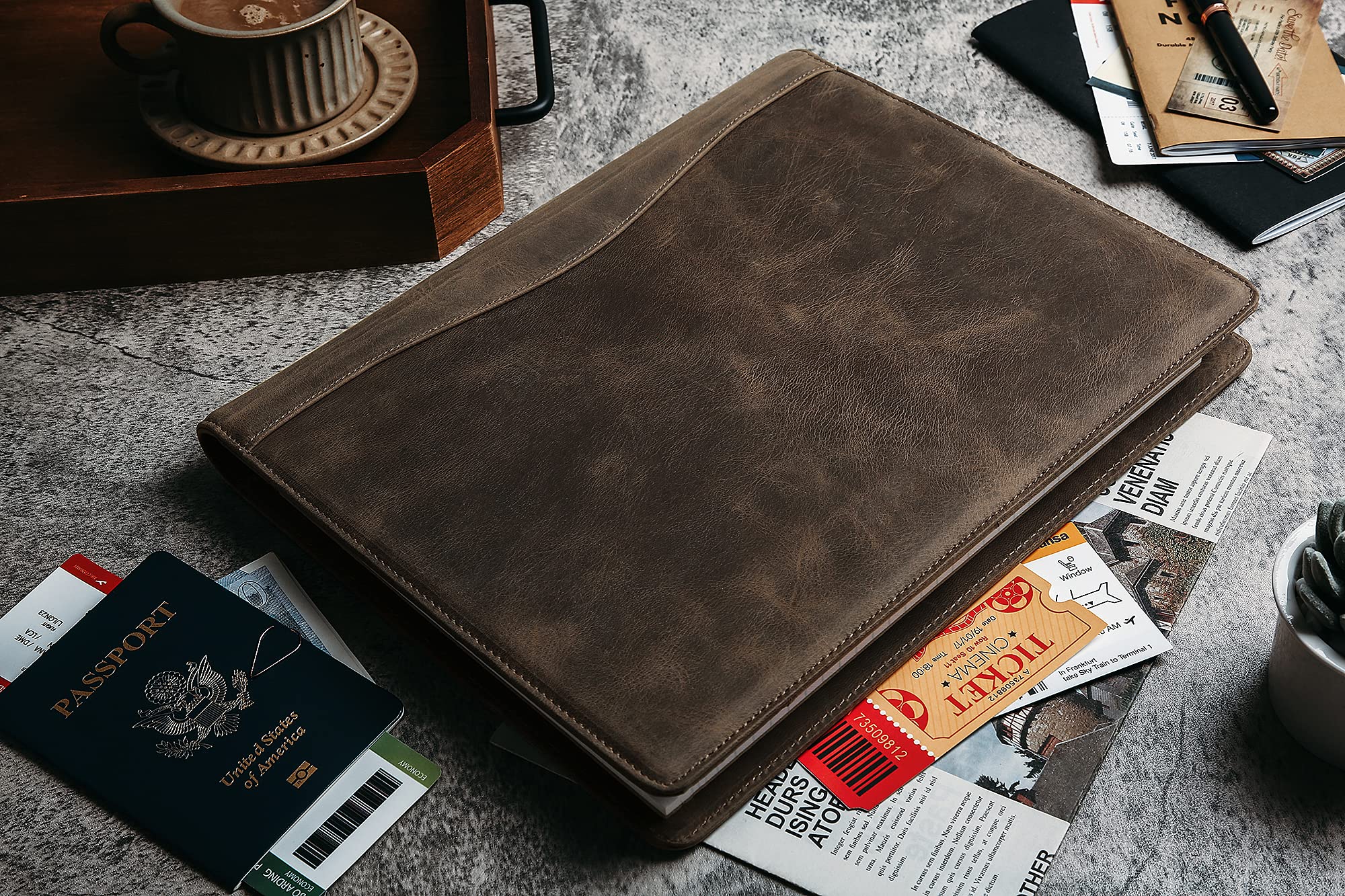 Personalized Leather Portfolio for Men, Engraved Leather Clipboard Portfolio Binder, Custom Leather Legal Pad Padfolio, Christmas Gift for His/Her (Clipboard, Grey-Standard)