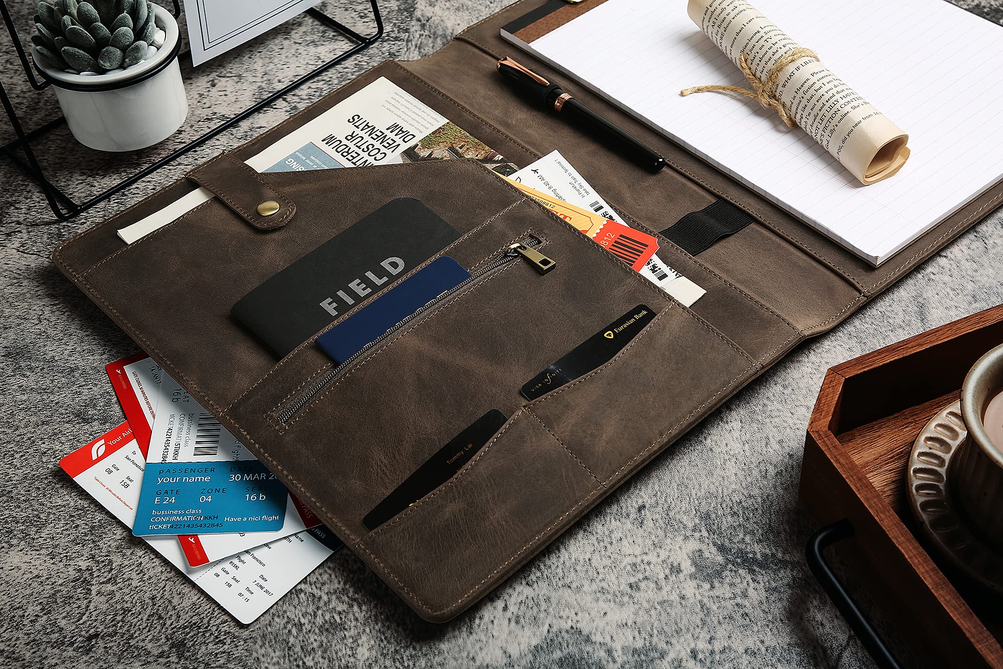 Personalized Leather Portfolio for Men, Engraved Leather Clipboard Portfolio Binder, Custom Leather Legal Pad Padfolio, Christmas Gift for His/Her (Clipboard, Grey-Standard)