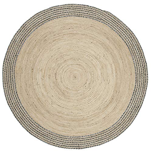 SAFAVIEH Cape Cod Collection 3' Round Ivory / Steel Grey CAP204C Handmade Braided Jute Area Rug