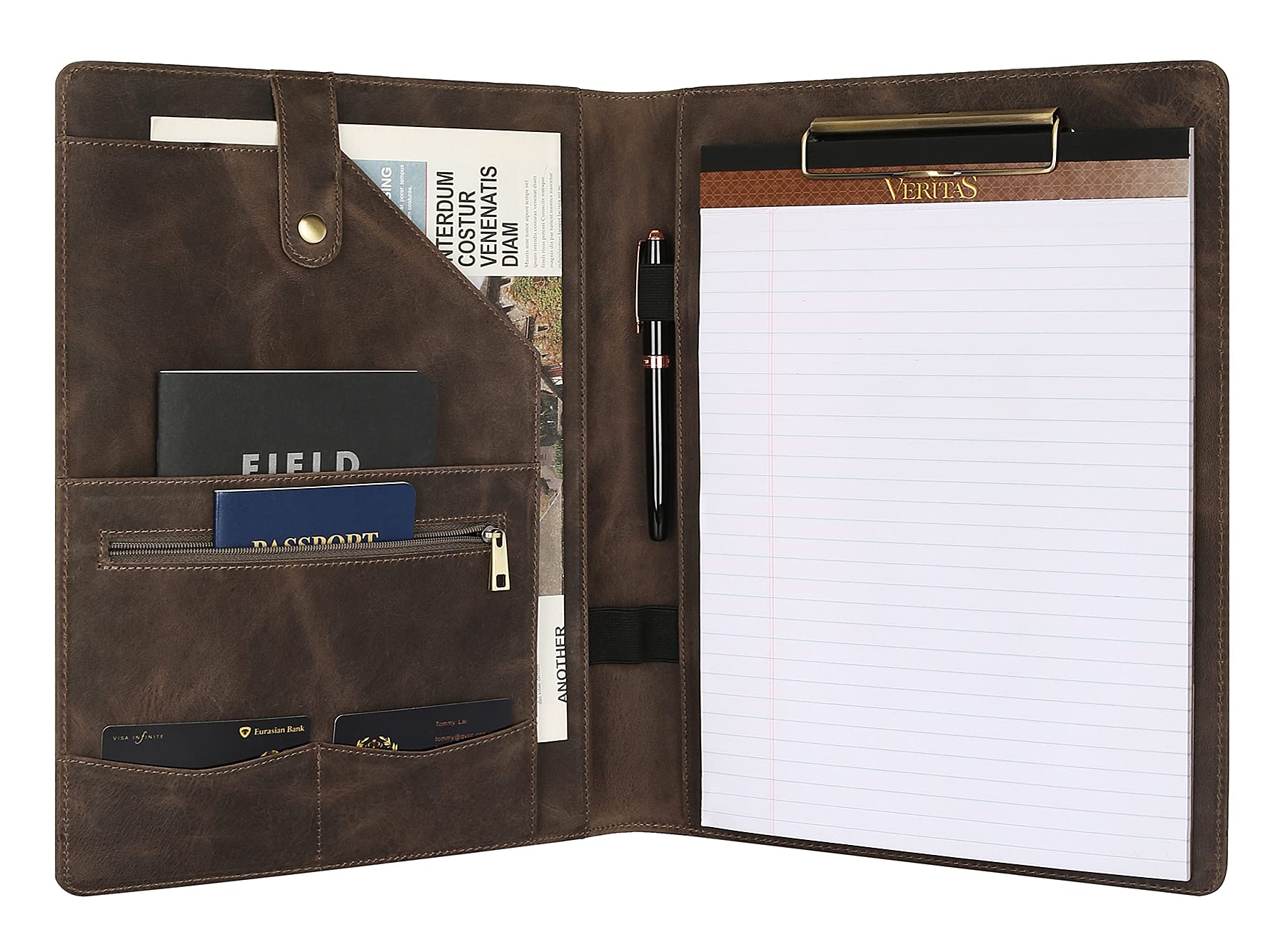 Personalized Leather Portfolio for Men, Engraved Leather Clipboard Portfolio Binder, Custom Leather Legal Pad Padfolio, Christmas Gift for His/Her (Clipboard, Grey-Standard)