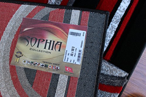 Masada Rugs, Sophia Collection Hand Carved Area Rug Modern Contemporary Red Grey White Black (2 Feet X 3 Feet 4 Inch) Mat