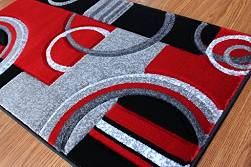 Masada Rugs, Sophia Collection Hand Carved Area Rug Modern Contemporary Red Grey White Black (2 Feet X 3 Feet 4 Inch) Mat