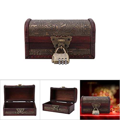 FTVOGUE Egyptian Wooden Antique Old Jewelry Storage Box Trinket Box Shooting Furnishings Props Handmade Crafts (#1: Password lock S)