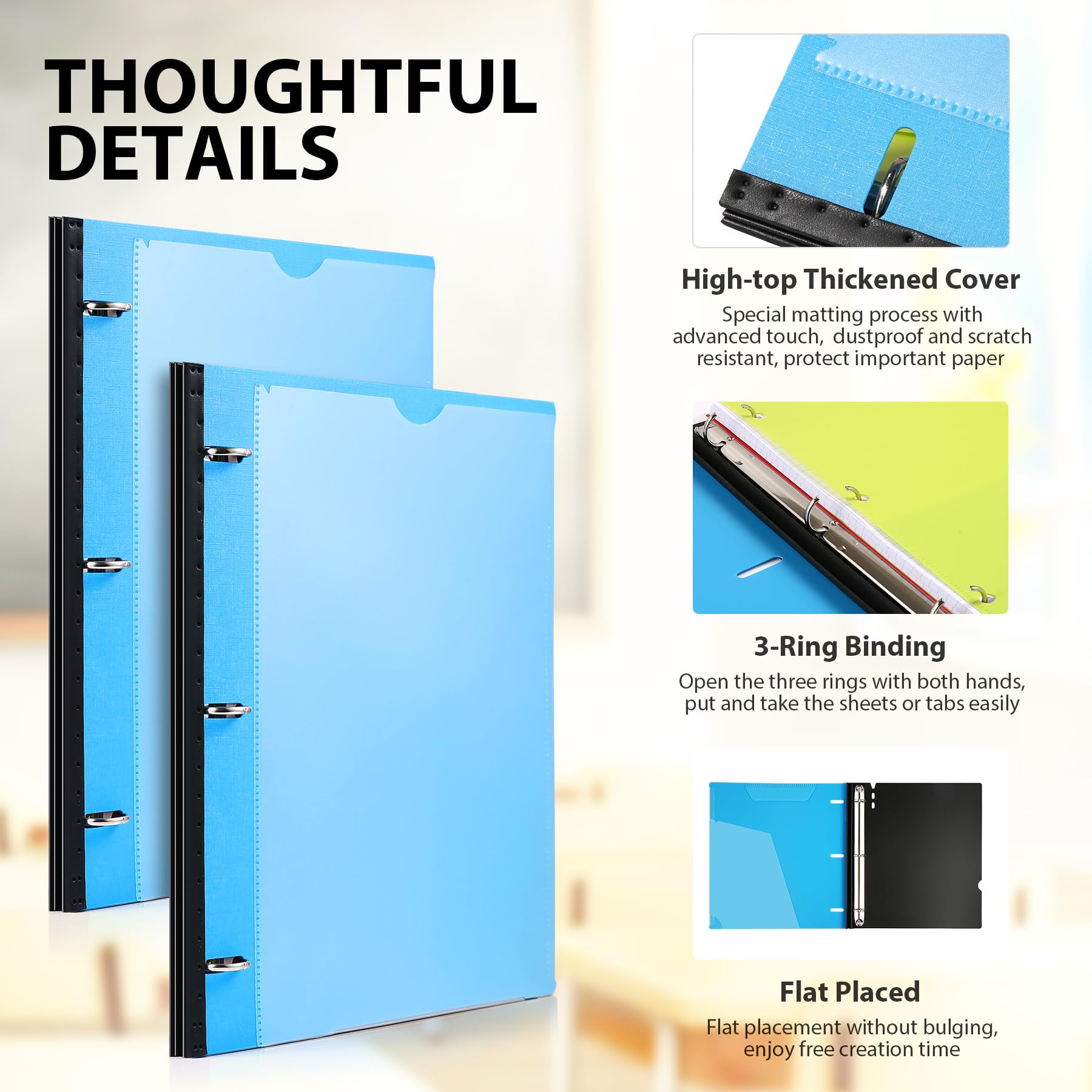WOT I Telescoping 3 Ring Binder 4PCS, Flexible 3 Ring Binder with Expandable Spine+Customized Front Cover+Clear Catalog Pocket, 0.75 Inch Binder Holds 160 Sheets, 4 Bright Colors