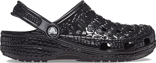 Crocs Unisex-Adult Classic Crocskin Clogs, Black Metallic, 10 Women/8 Men