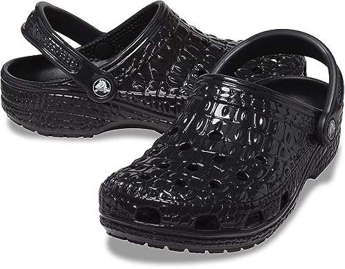 Crocs Unisex-Adult Classic Crocskin Clogs, Black Metallic, 10 Women/8 Men