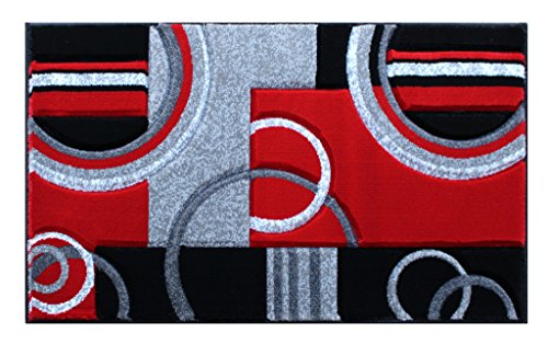 Masada Rugs, Sophia Collection Hand Carved Area Rug Modern Contemporary Red Grey White Black (2 Feet X 3 Feet 4 Inch) Mat