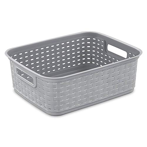 Sterilite Short Weave Wicker Pattern Storage Container Basket, Gray (18 Pack)