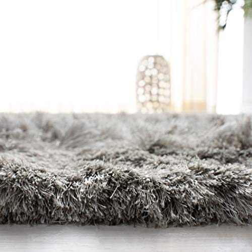 SAFAVIEH Ocean Shag Collection 9' x 12' Light Grey OCG101F Handmade Solid 2.4-inch Extra Thick Area Rug